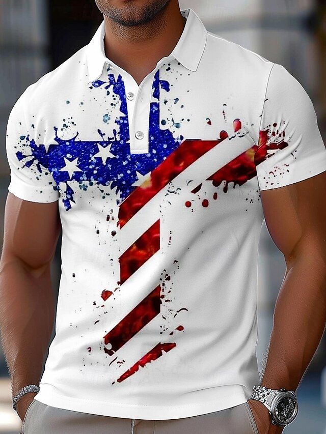 Men's American US Flag Polo Short Sleeve Polo Shirts Collared Shirts ...
