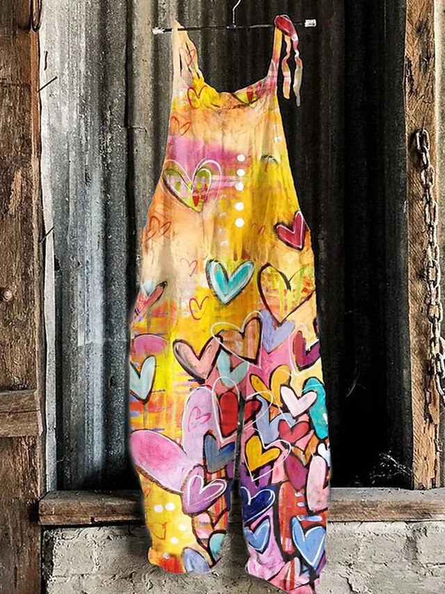 Women's Overalls Basic Casual Full Length High Waist Heart Graphic ...