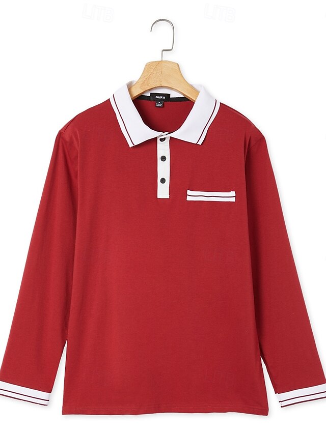 Men's Polo Shirt Button Up Polos Casual Sports Lapel Long Sleeve ...