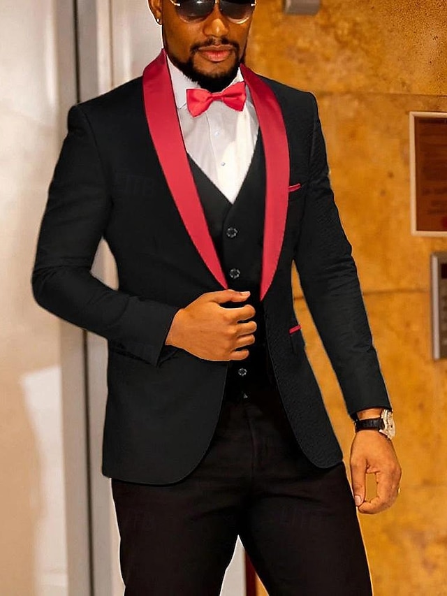 Men's Wedding Party Tuxedos Shawl Lapel Red Fashion Formal Solid ...