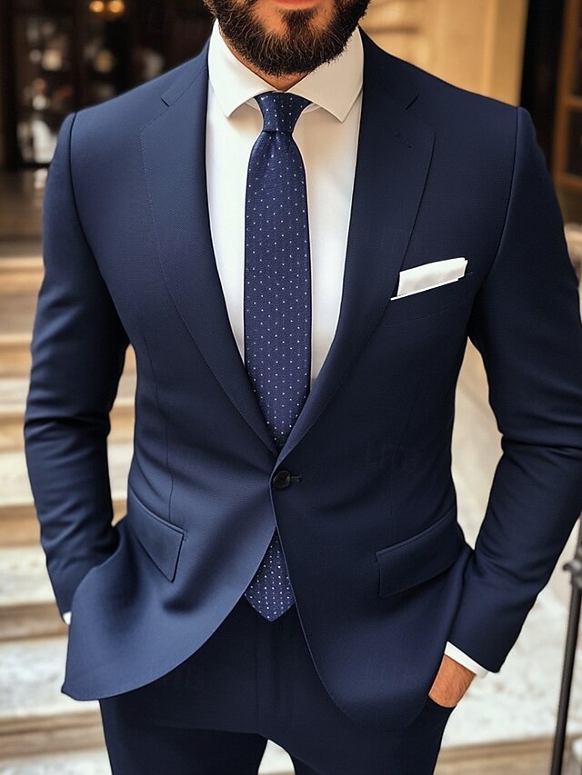 Men's Suits Business Navy Blue Spring, Fall, Winter, Summer Suit Formal ...