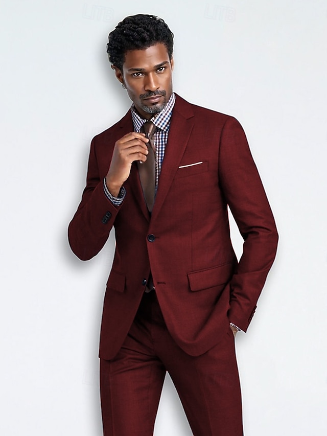 Men's Suits Business Wedding Burgundy Navy Blue Spring, Fall, Winter ...