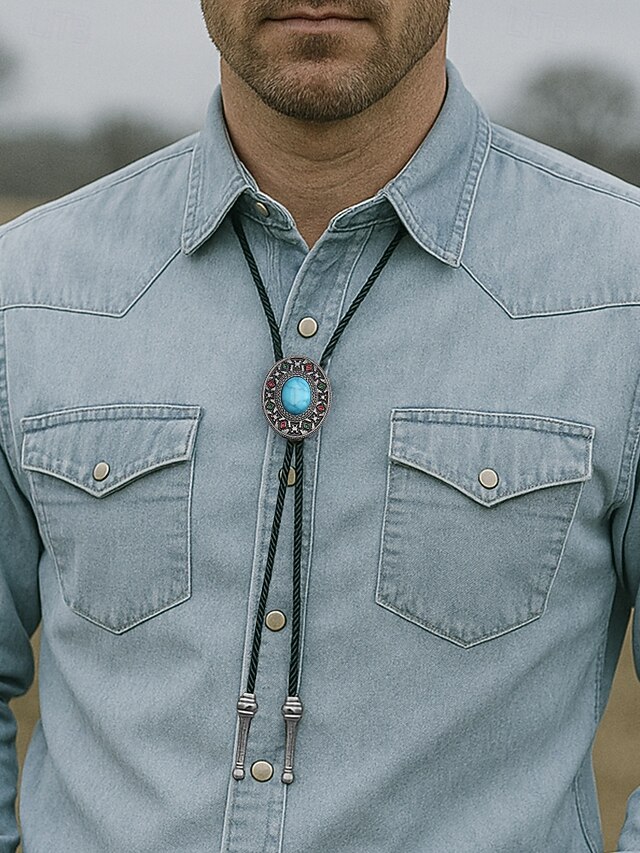 Men's Turquoise Bolo Tie Necklace – Western Cowboy Vintage Style ...