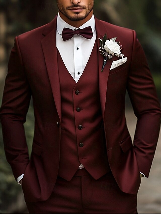 Pour des hommes Soirée Mariage d'automne Costumes Revers Cranté Rouge ...