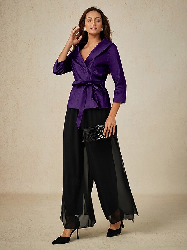 Women's Blouse Evening Tops Tie Front Elegant Metallic Stylish 3/4 ...