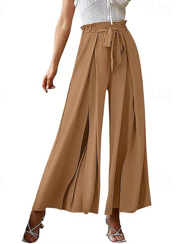Women's Wide Leg Slacks Streetwear Casual Full Length Natural Plain ...