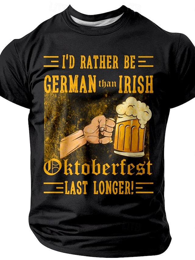 Mens T-Shirt Short Sleeve Graphic Funny Oktoberfest Beer Humor I'd ...
