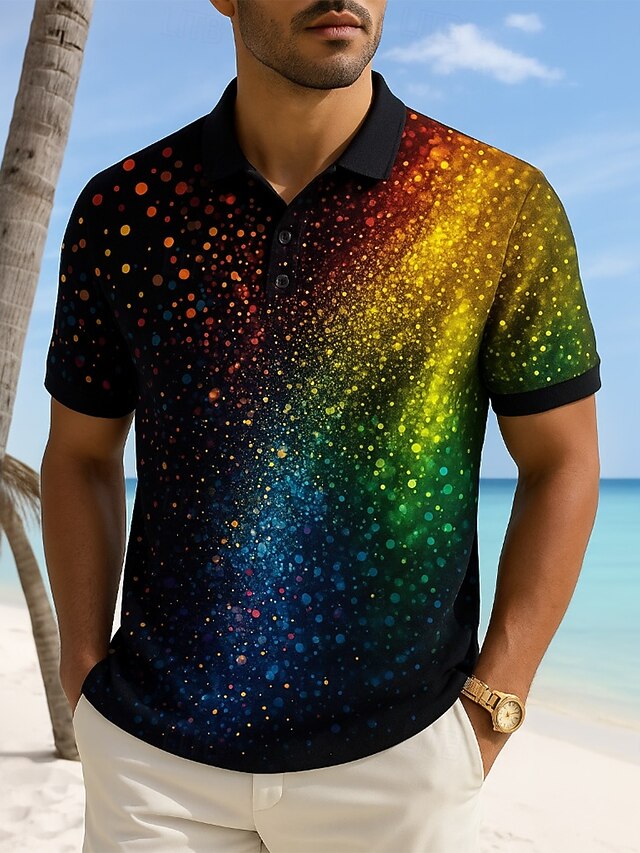 Pride Month Men's Rainbow Polo Short Sleeves Polo Shirts Polo Collar ...
