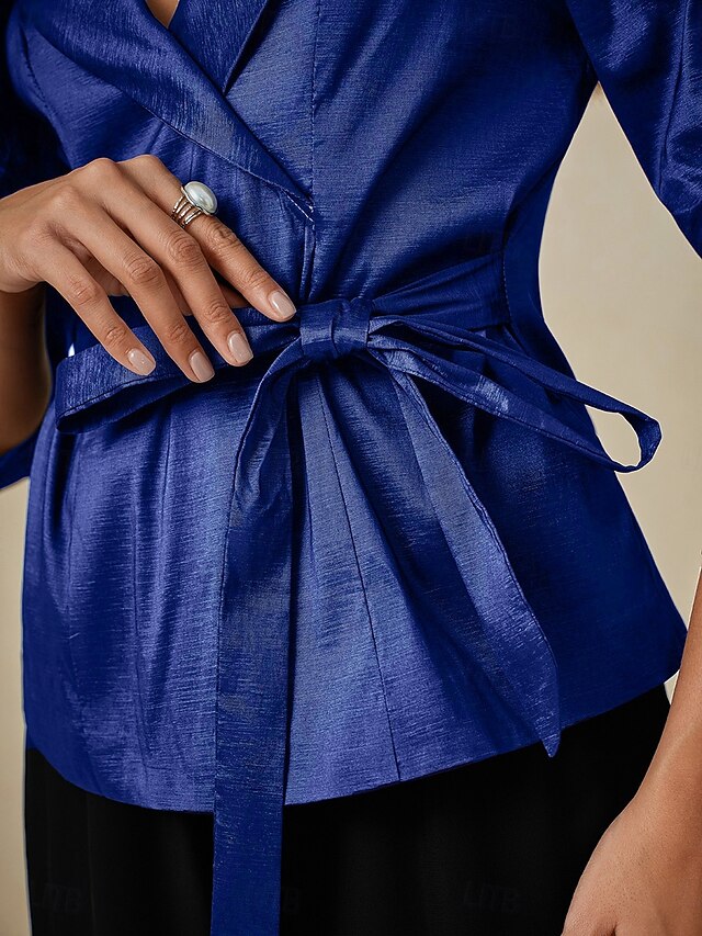Women's Blouse Evening Tops Tie Front Elegant Metallic Stylish 3/4 ...