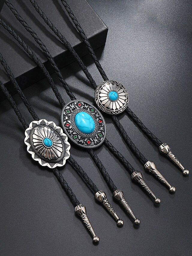 Men's Turquoise Bolo Tie Necklace – Western Cowboy Vintage Style ...
