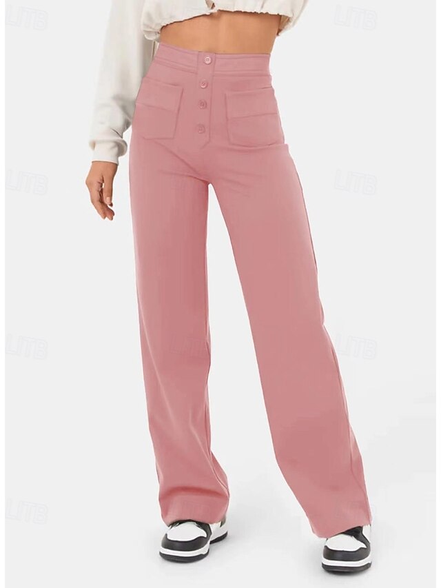 Women's Wide Leg Slacks Straight Streetwear Casual Full Length Natural ...