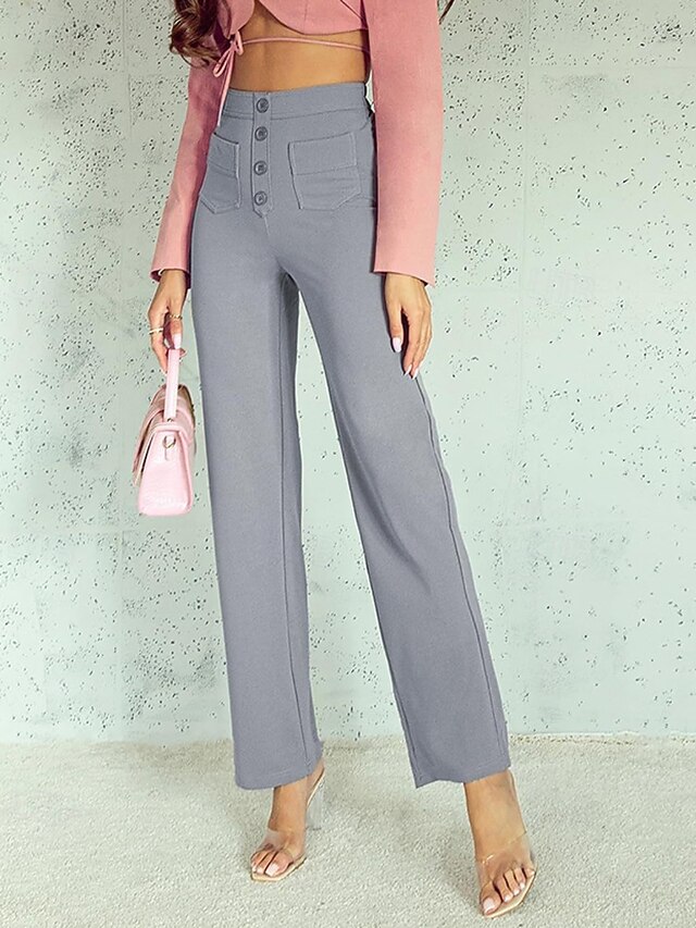 Women's Wide Leg Slacks Straight Streetwear Casual Full Length Natural ...