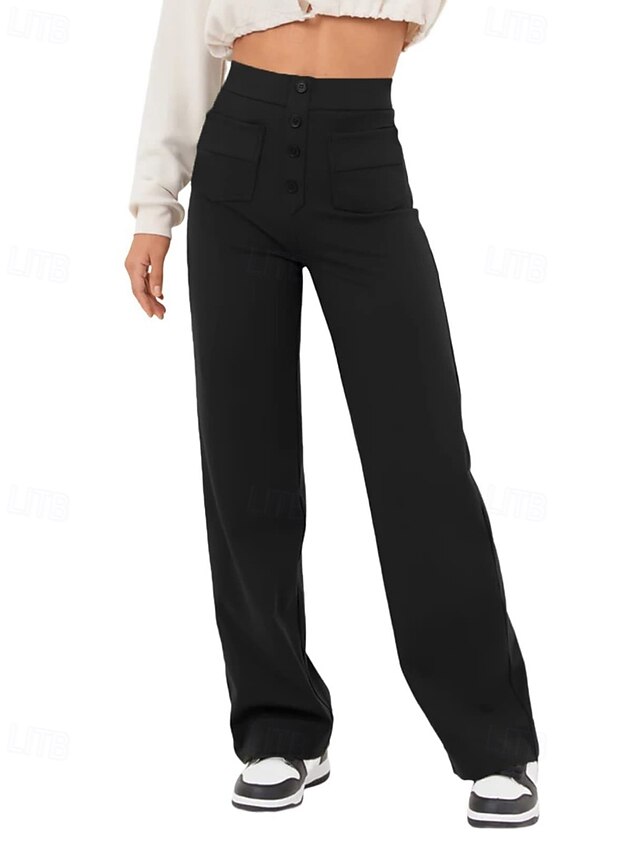 Women's Wide Leg Slacks Straight Streetwear Casual Full Length Natural ...