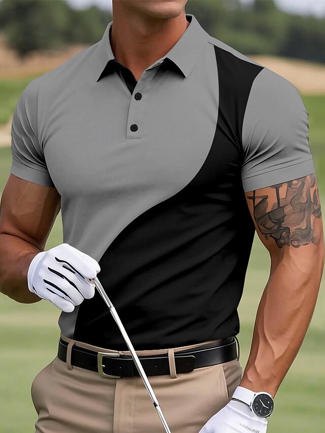 Men's Color Block Golf Polo Sports Polo Shirts Short Sleeve Polo Shirts ...