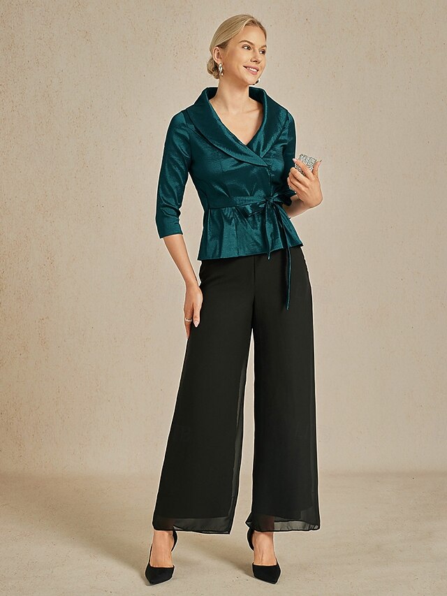 Women's Blouse Evening Tops Tie Front Elegant Metallic Stylish 3/4 ...