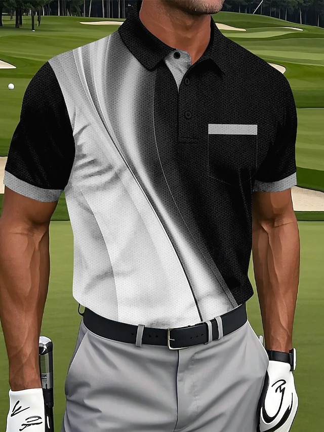 Men's Geometic Line Polo Short Sleeve Polo Shirts Collared Shirts ...