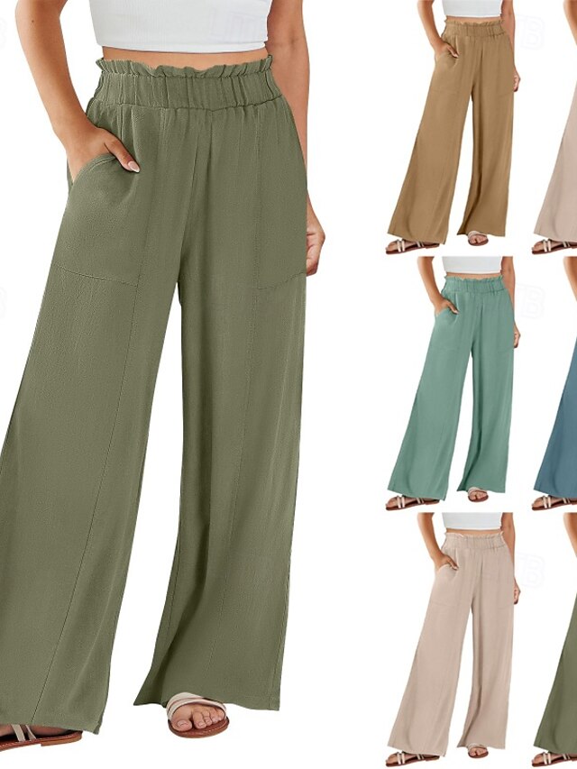 Women's Wide Leg Slacks Streetwear Casual Full Length Natural Plain ...