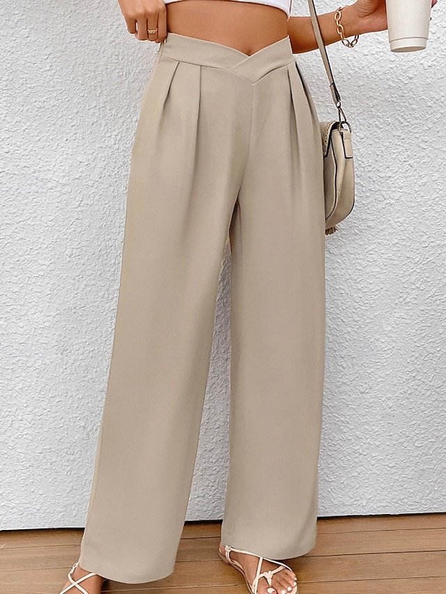 Women's Wide Leg Slacks Streetwear Casual Full Length Natural Plain ...