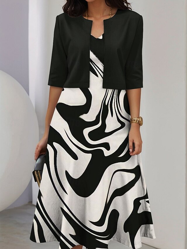 Women's Two Piece Dress Sets Midi Dress with Jacket Elegant A Line ...