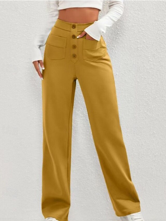 Women's Wide Leg Slacks Straight Streetwear Casual Full Length Natural ...