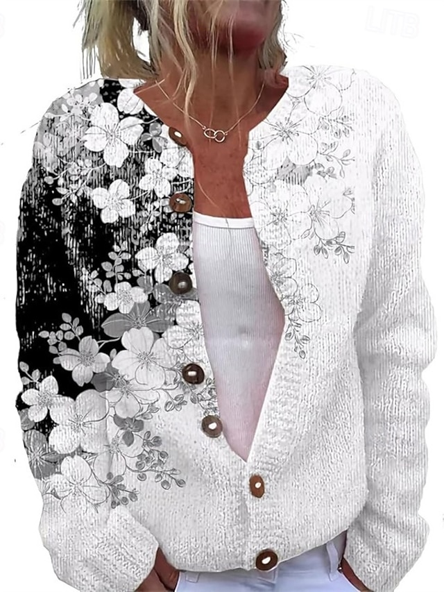 Dames Trui Vest Modieus Streetwear Dagelijks Bloemig dier Geribd Open ...