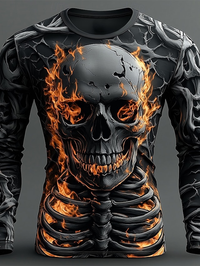 Skull Men's Skeleton T Shirt Long Sleeve T shirt 3D Print Crew Neck ...