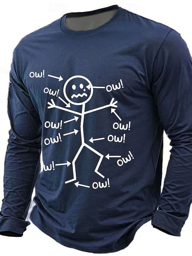 Men's Long Sleeve Graphic T-Shirt with Funny 'Ow!' Aches & Pains Design ...