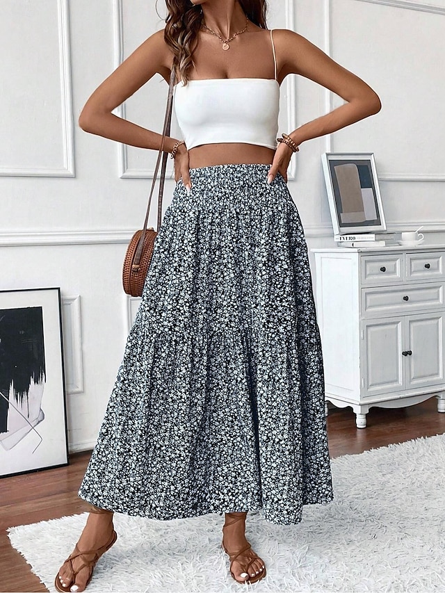 Women's Skirt Casual Maxi High Rise Skirts Amethyst Black Blue Green ...