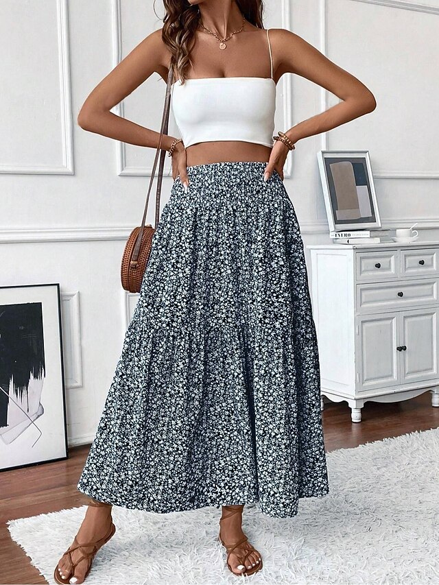 Women's Casual Maxi High Rise Skirts Blue Amethyst Black Green Summer ...