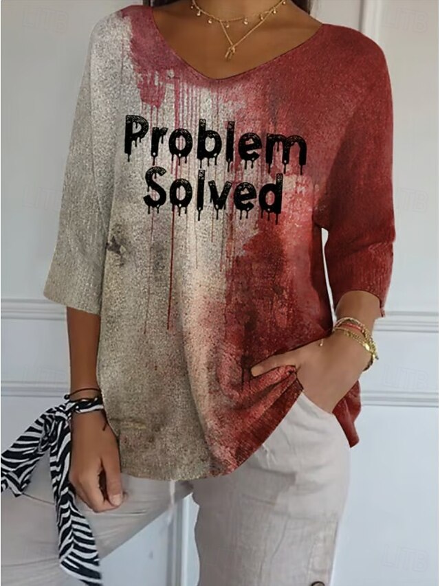Women's Bloody Problem Solved Graphic 3/4 Length Sleeve V Neck Regular ...