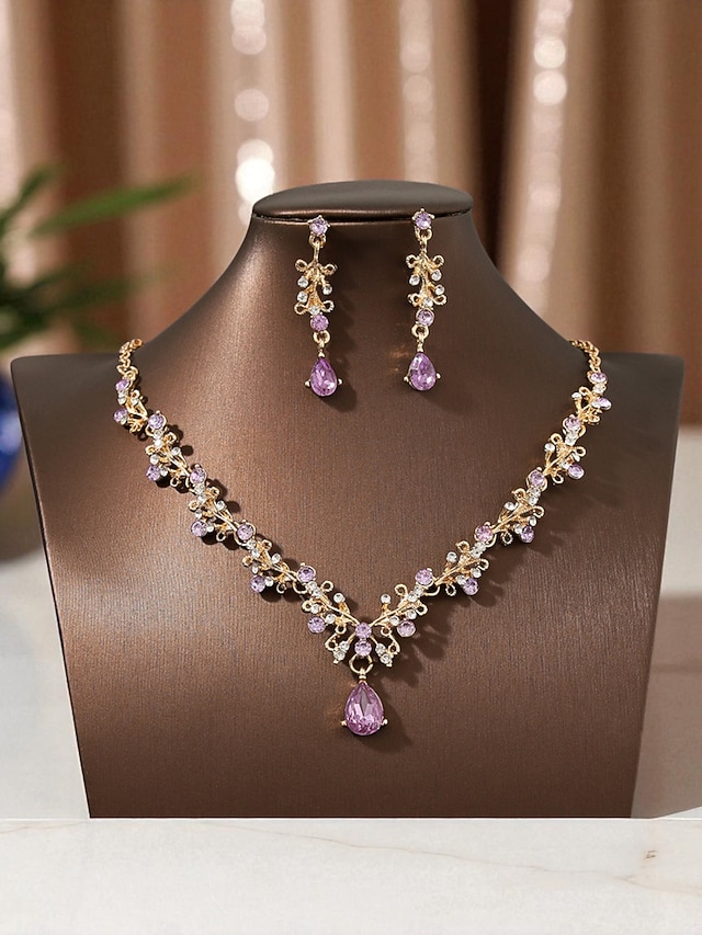 Women's Elegant Gold-Plated Necklace and Earrings Set with Sparkling ...
