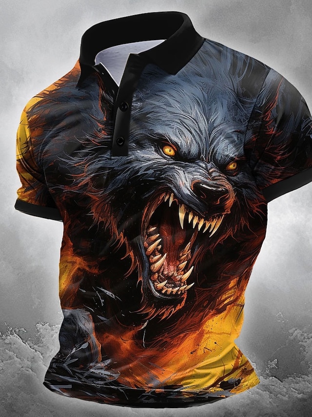 Men's Animal Wolf Polo Short Sleeve Polo Shirts Collared Shirts Casual ...