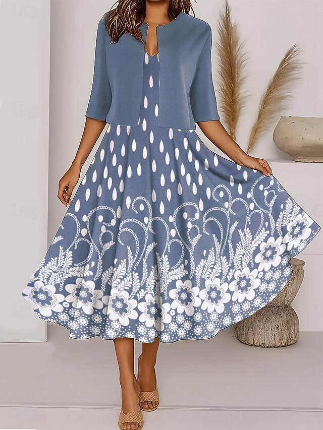 Women's Two Piece Dress Sets Midi Dress with Jacket Elegant A Line ...