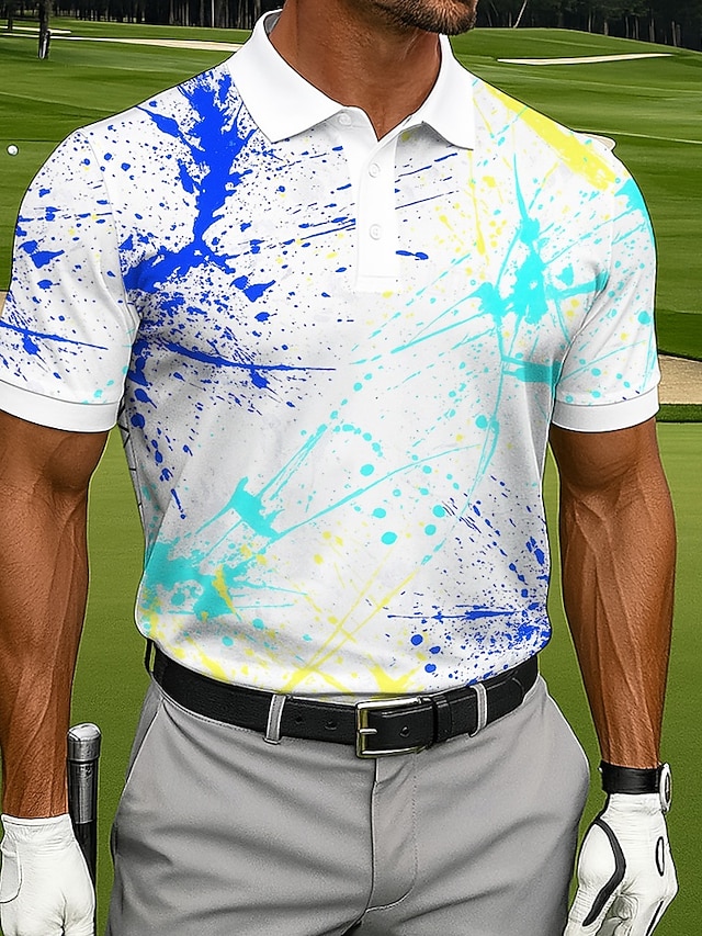 Men's Golf Splash Ink Polo Sports Polo Shirts Short Sleeve Polo Shirts ...