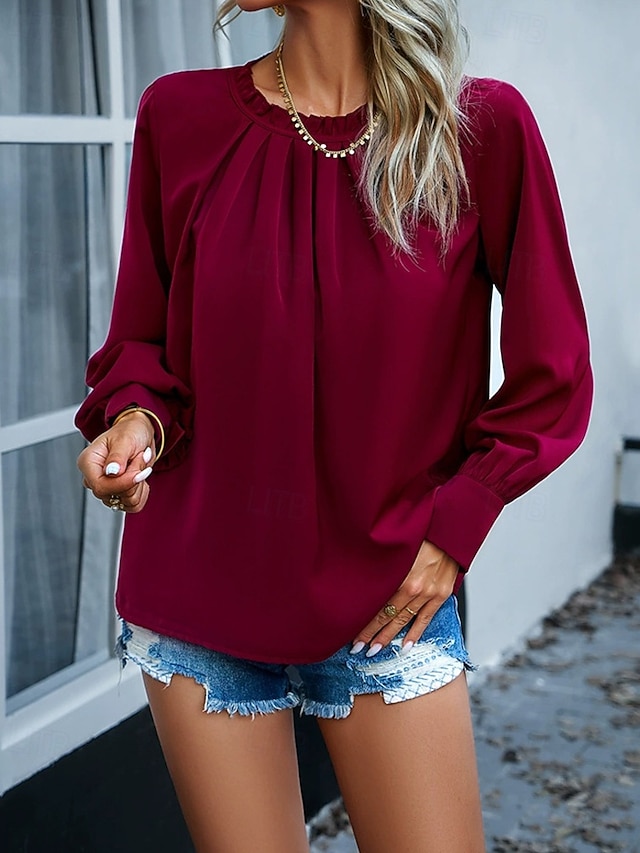 Women's Shirt Texture Blouse Summer Tops Plain Daily Stylish Basic Long ...