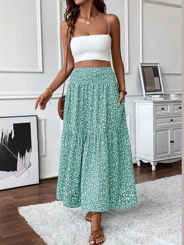 Women's Casual Maxi High Rise Skirts Blue Amethyst Black Green Summer ...