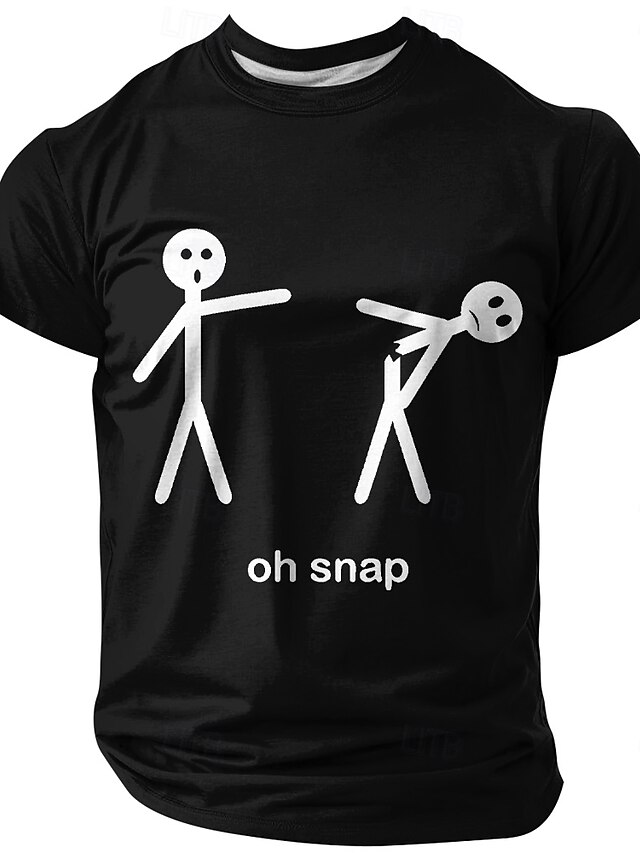 Mens T-Shirt Funny Oh Snap Stick Figure Graphic Short Sleeve Pun Humor ...