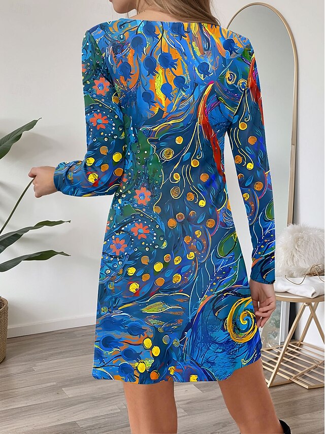 Dames Mini Jurk Rund Hals Lange Mouw Casual Jurk T-Shirt Jurk Tee Jurk A-Lijn Jurk Casual ...