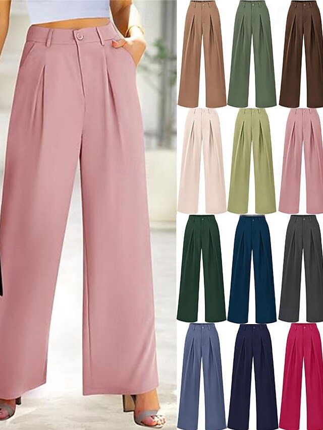Women's Wide Leg Slacks Streetwear Casual Full Length Natural Plain ...
