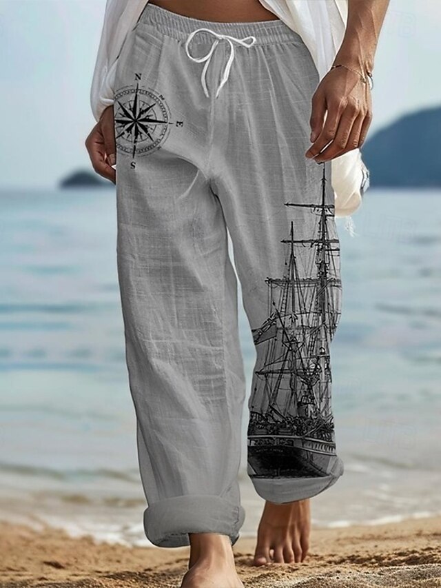 Men's Hawaiian Retro Pants Trousers 3D Print Straight Leg Trousers Mid ...