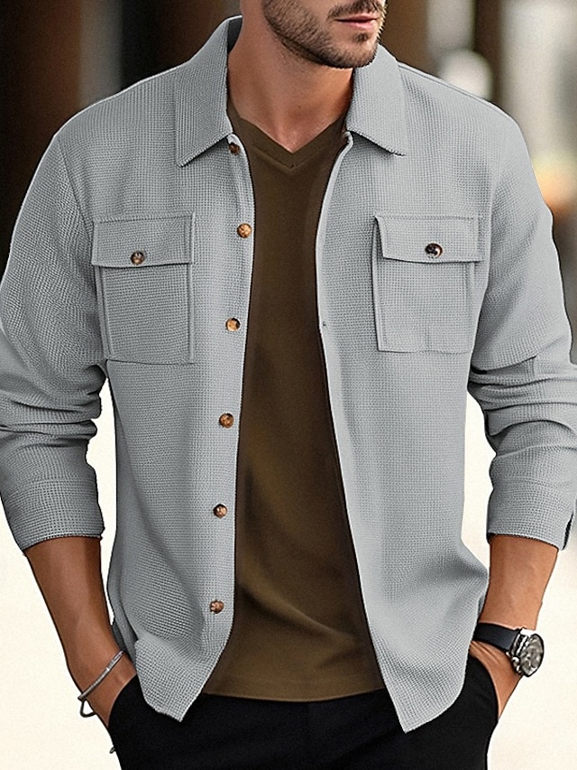 Men's Lightweight Jacket Waffle Jacket Shirt Jacket Casual Jacket ...