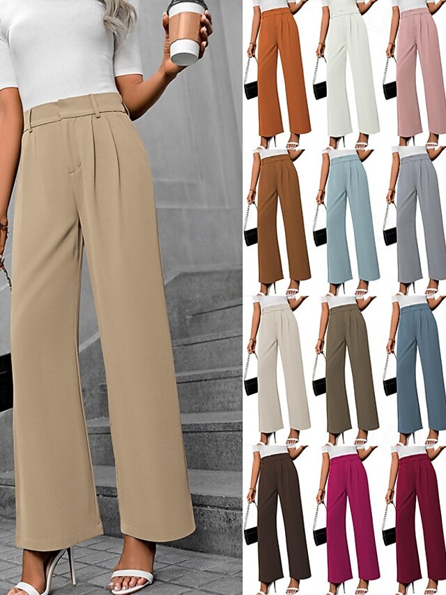 Women's Wide Leg Slacks Streetwear Casual Full Length Natural Plain ...
