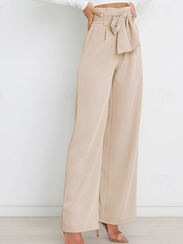 Women's Wide Leg Slacks Streetwear Casual Full Length Natural Plain ...