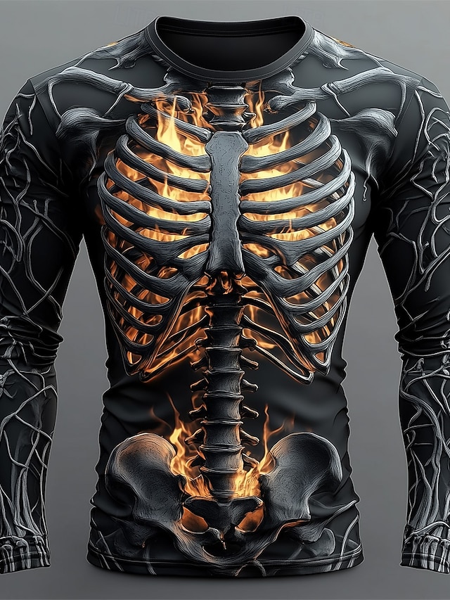 Men's Skeleton Costume T Shirt Long Sleeve T shirt 3D Print Crew Neck ...