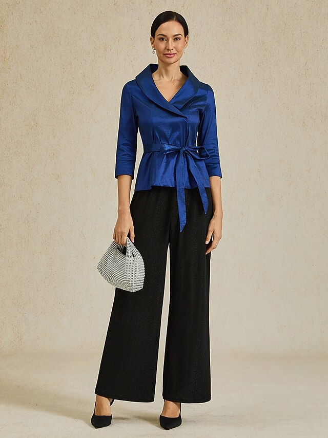 Women's Blouse Evening Tops Tie Front Elegant Metallic Stylish 3/4 ...