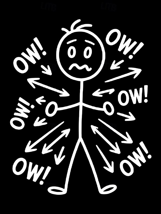 Men's Funny Graphic T-Shirt - Distressed Stick Figure 'Ow!' Design ...