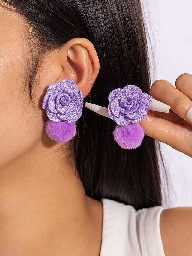 Women's Oversized Flower Earrings - Statement Floral Drop Earrings in ...