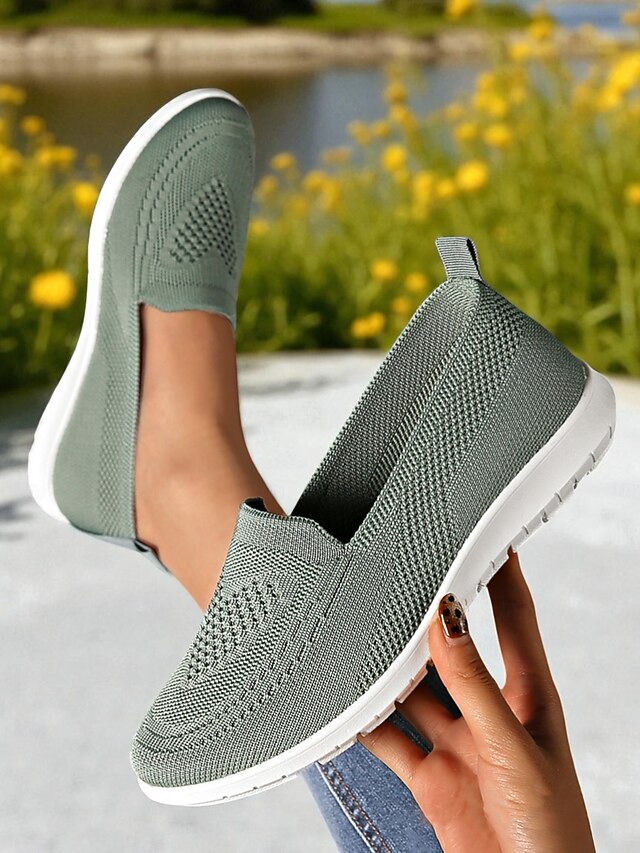 Women's Flyknit Slip-On Sneakers – Lightweight Breathable Casual Flats ...