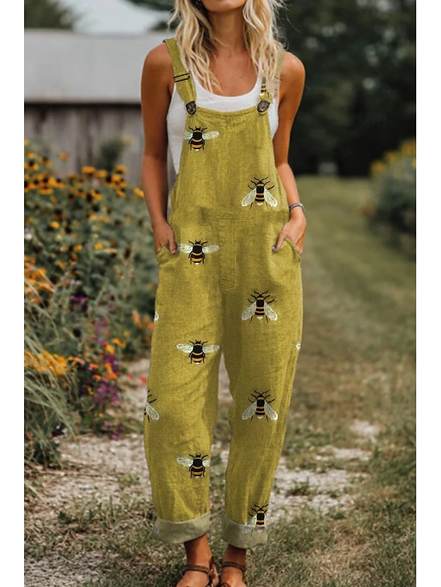 Women's 100% Cotton Dungarees Active Graphic Sleeveless Sleeveless ...