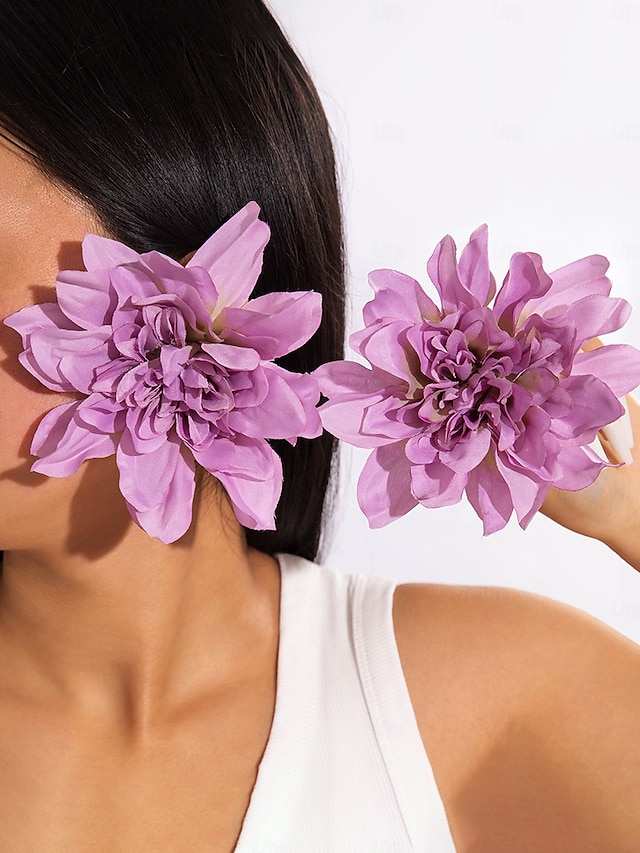 Women's Oversized Flower Earrings - Statement Floral Drop Earrings in ...